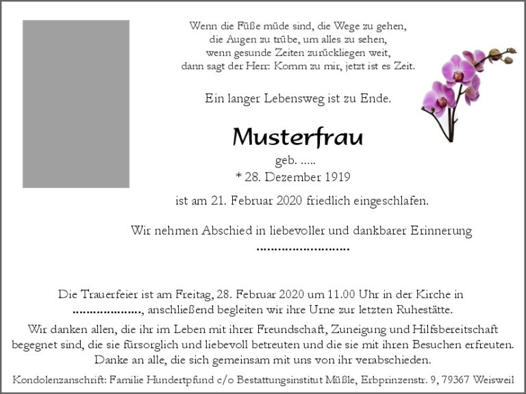 Muster Todesanzeigen – Dorothea Müßle Bestattungen
